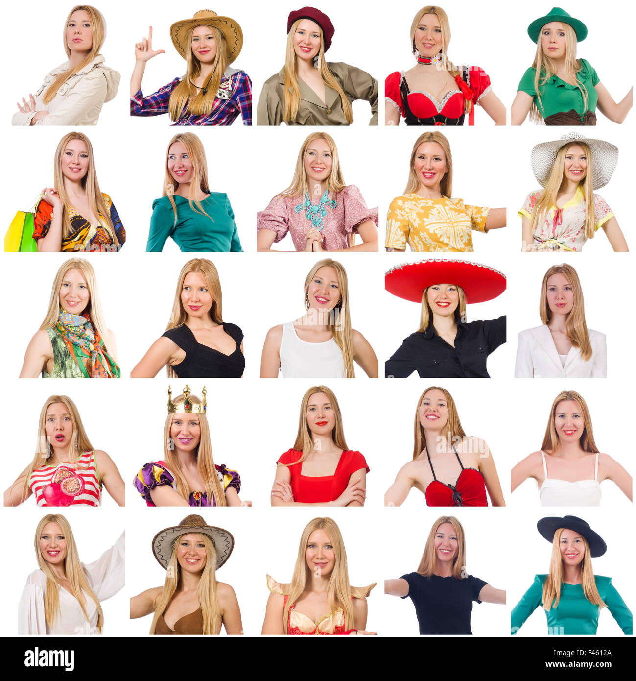 Collage of many faces from same model Stock Photo - Alamy
