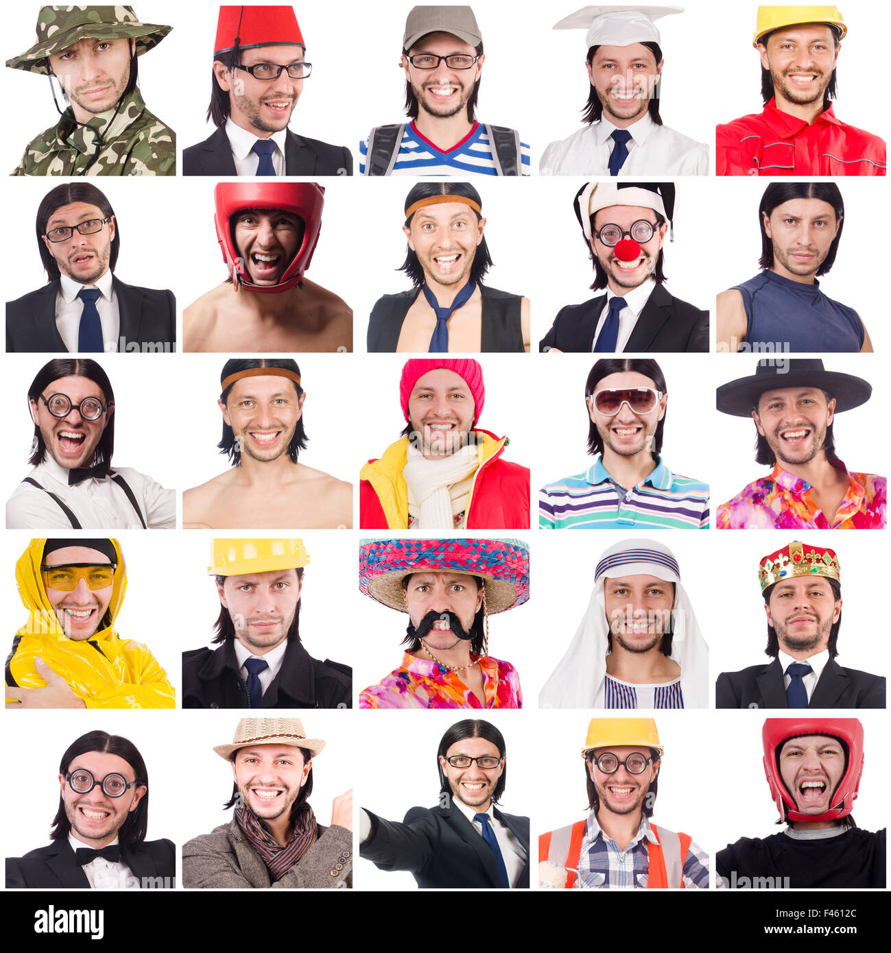 Collage of many faces from same model Stock Photo - Alamy