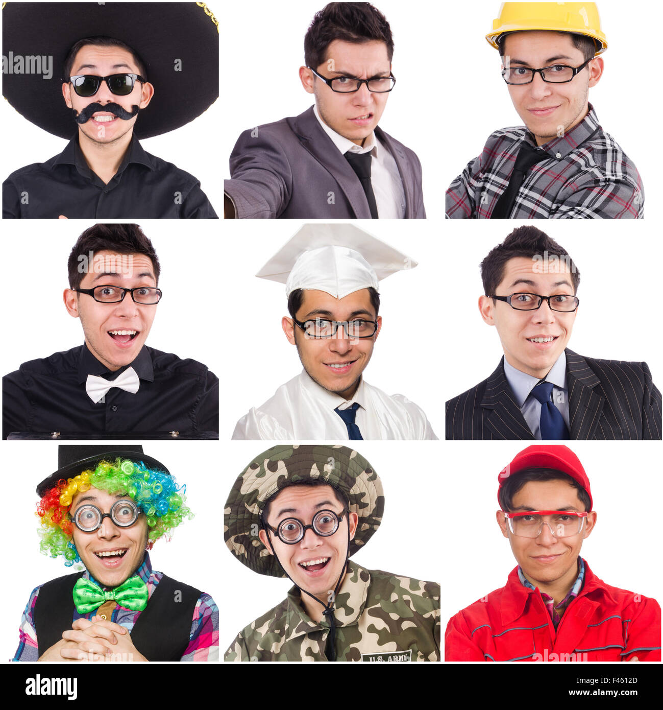Collage of many faces from same model Stock Photo - Alamy