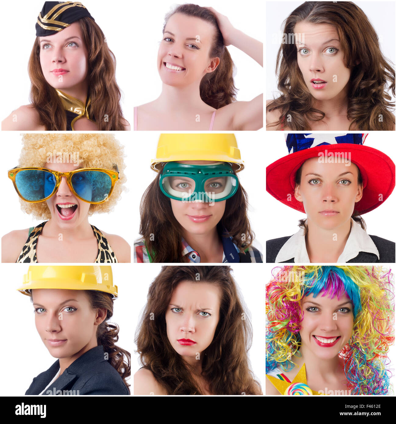 Collage of many faces from same model Stock Photo - Alamy