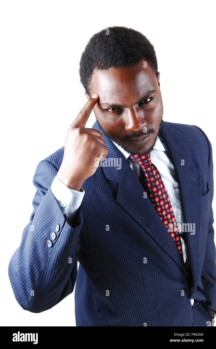 Black man with finger on head Stock Photo - Alamy