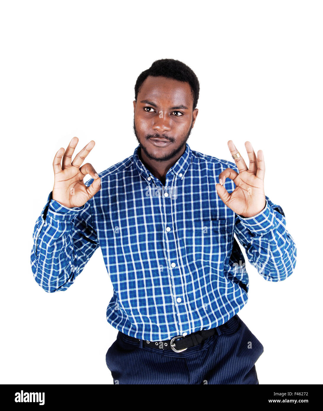 Black man showing victory Stock Photo - Alamy