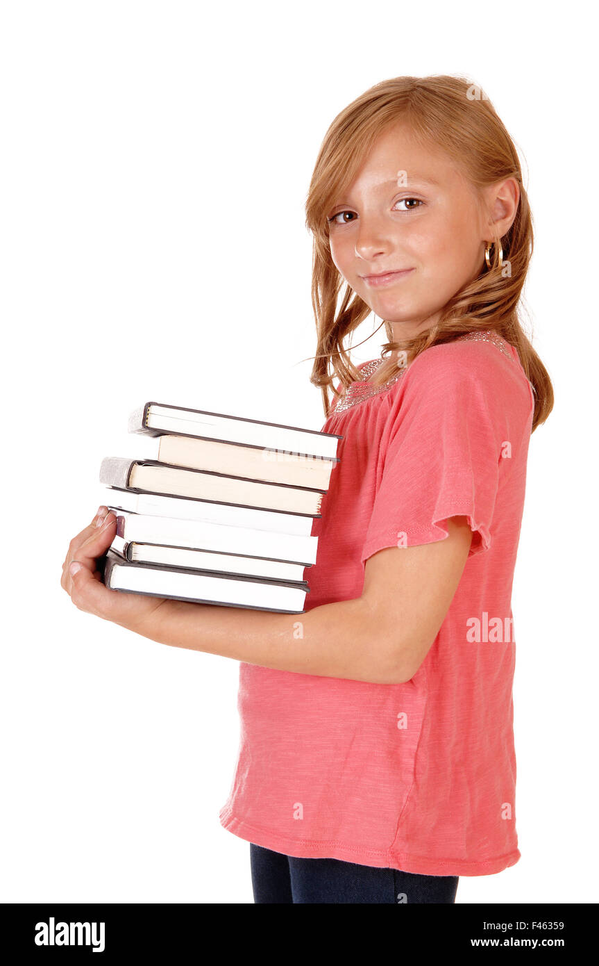 Little girl caring books Stock Photo - Alamy