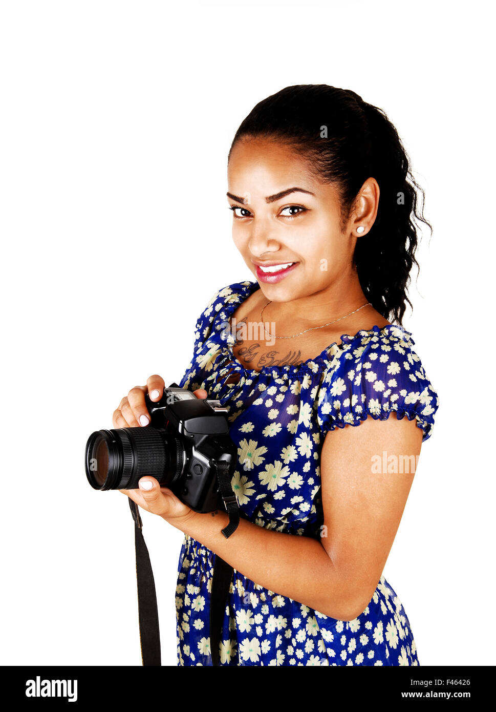Girl with camera Stock Photo - Alamy