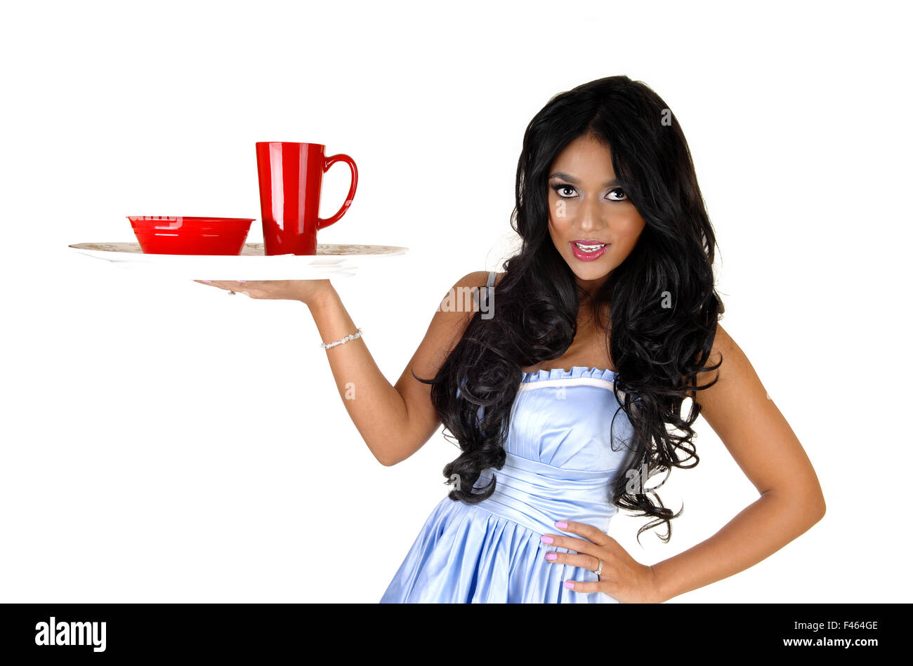 Woman holding tray Stock Photo - Alamy