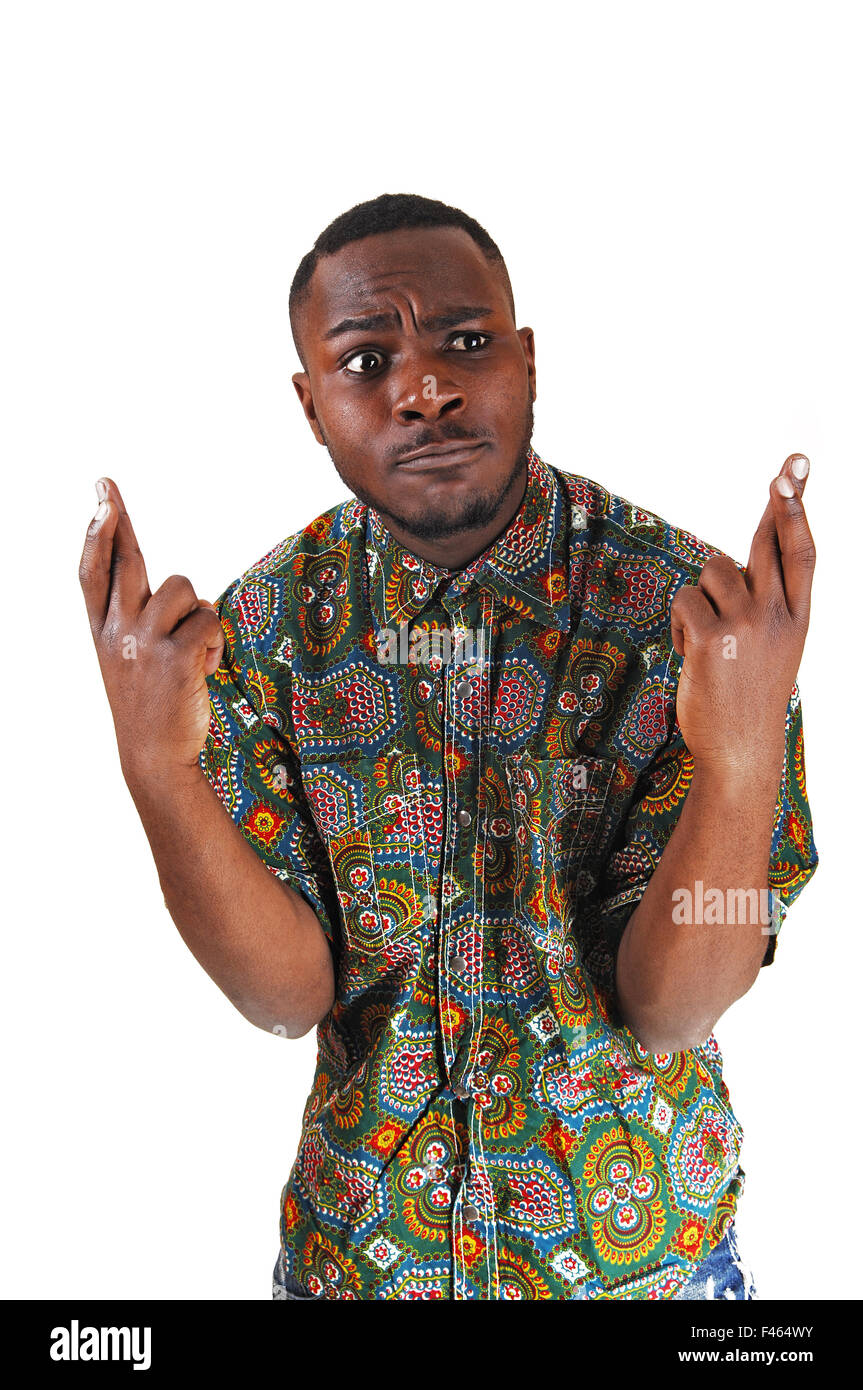 Black man crossing finger Stock Photo - Alamy