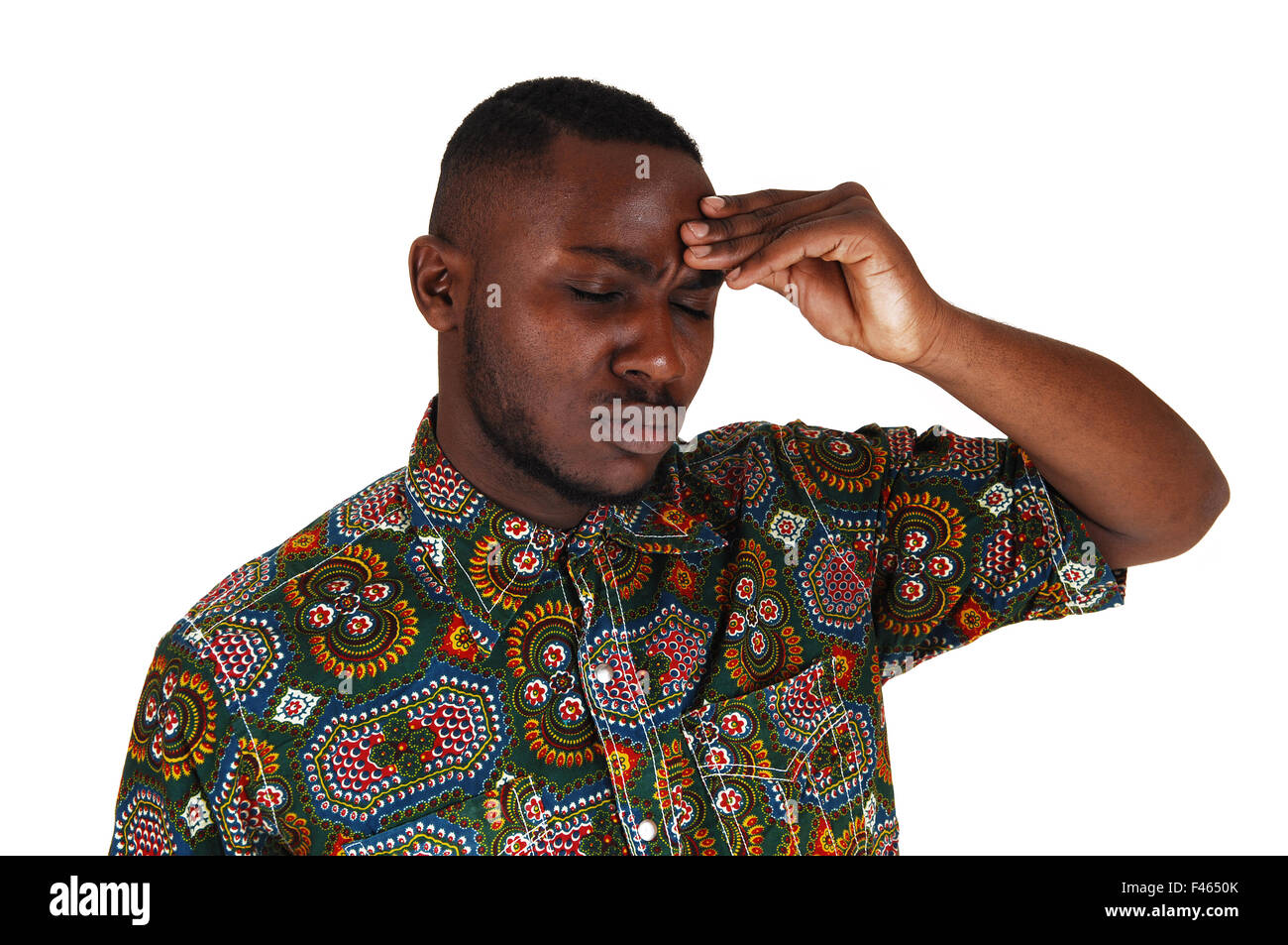Black man with finger on head Stock Photo - Alamy