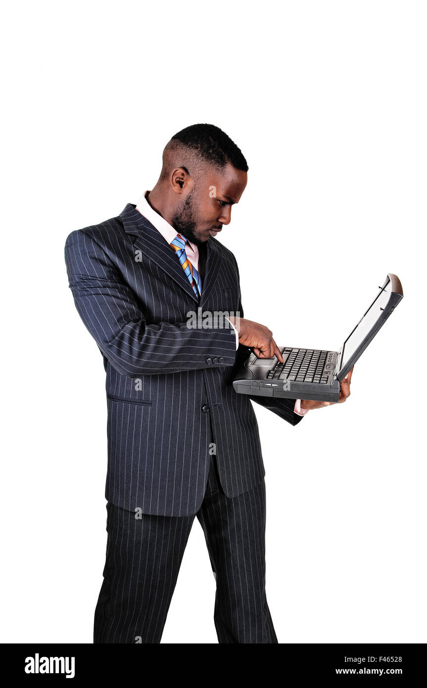Black man with laptop Stock Photo - Alamy