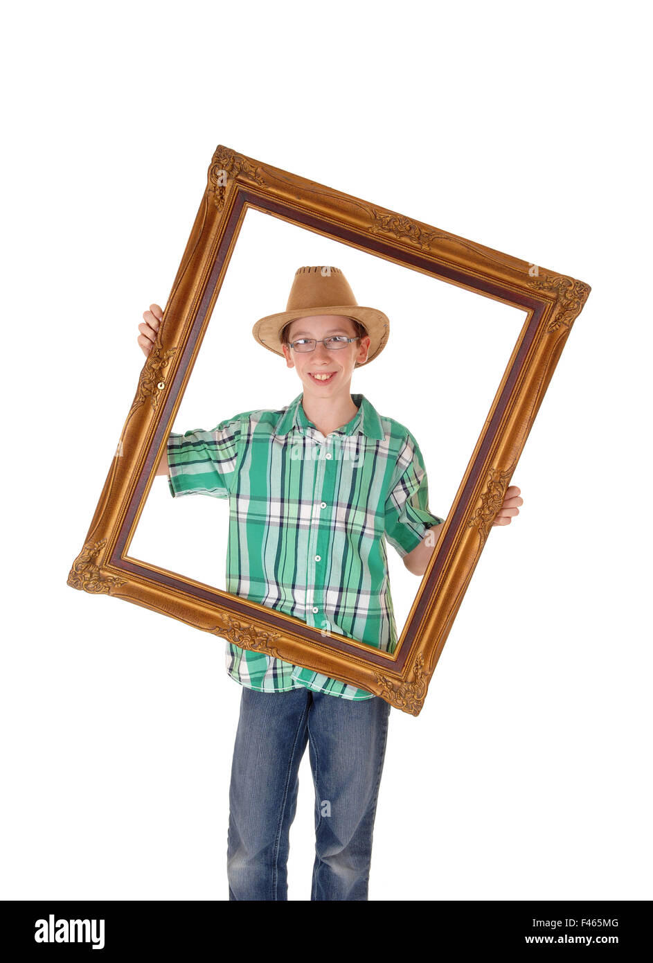 Boy with picture frame Stock Photo - Alamy