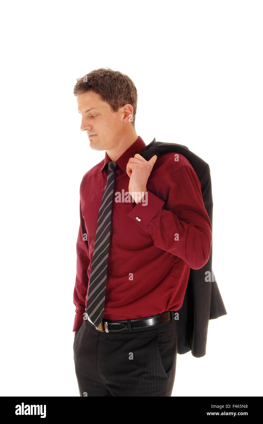Man with jacket over shoulder Stock Photo - Alamy