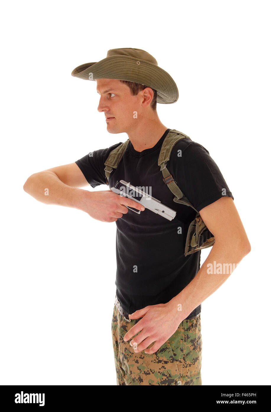 Army soldier holding pistol military military uniform hi-res stock ...