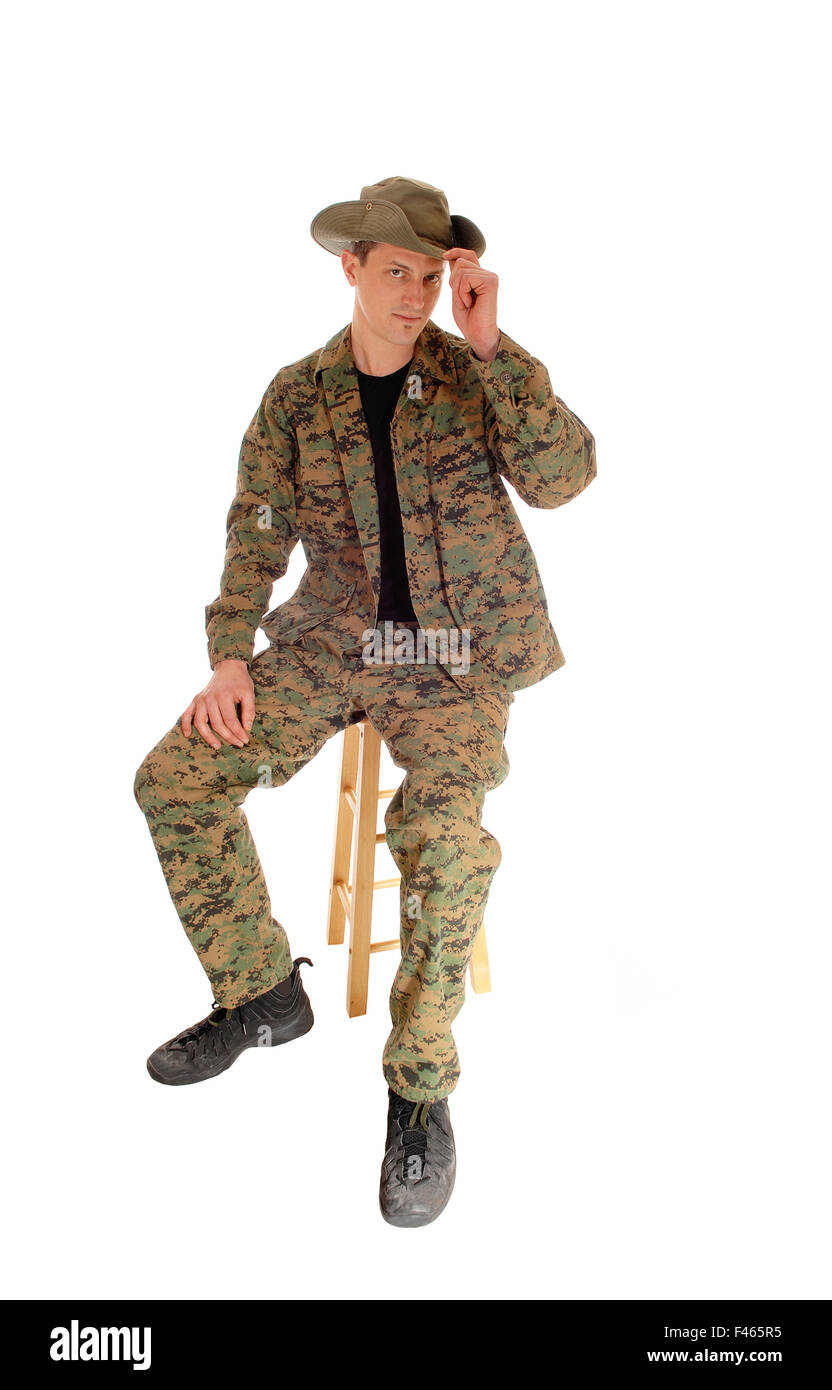 Sitting soldier relaxed Stock Photo - Alamy