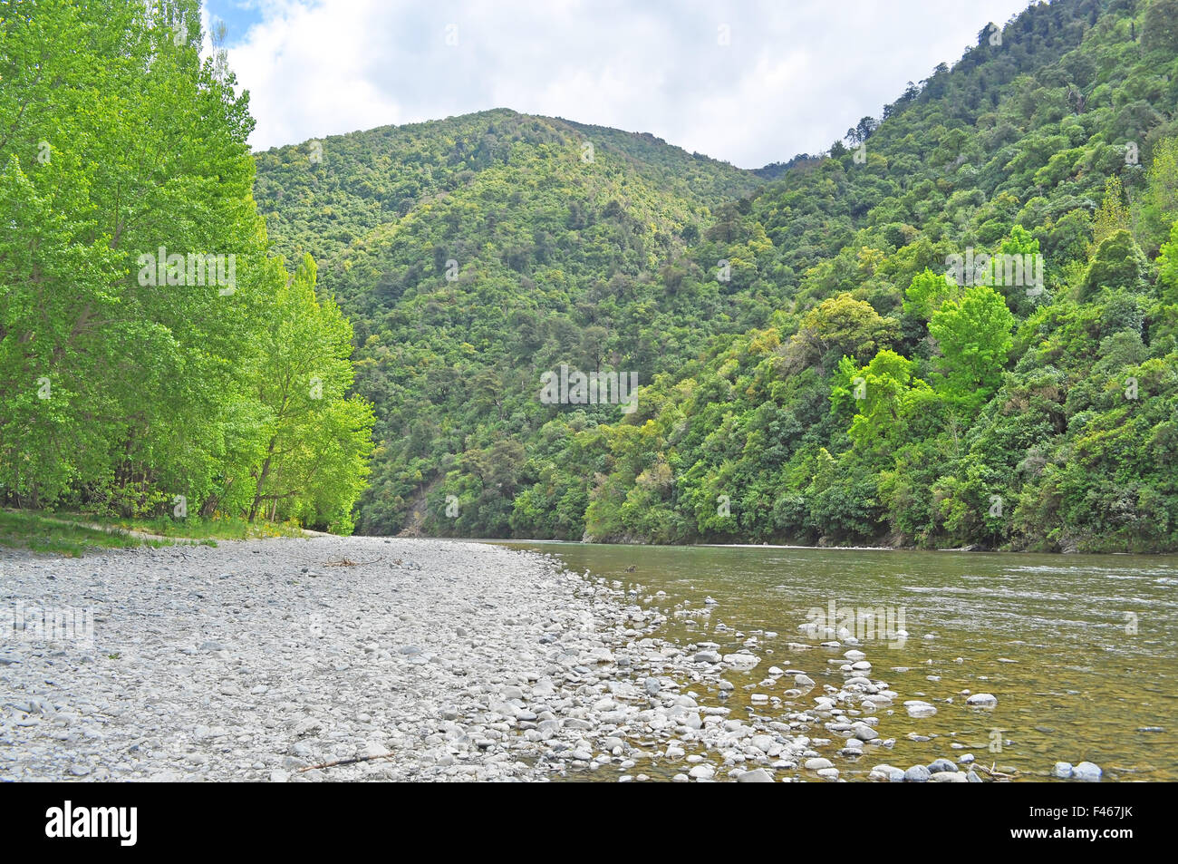 landscape with mountains trees and a river in front Stock Photo - Alamy