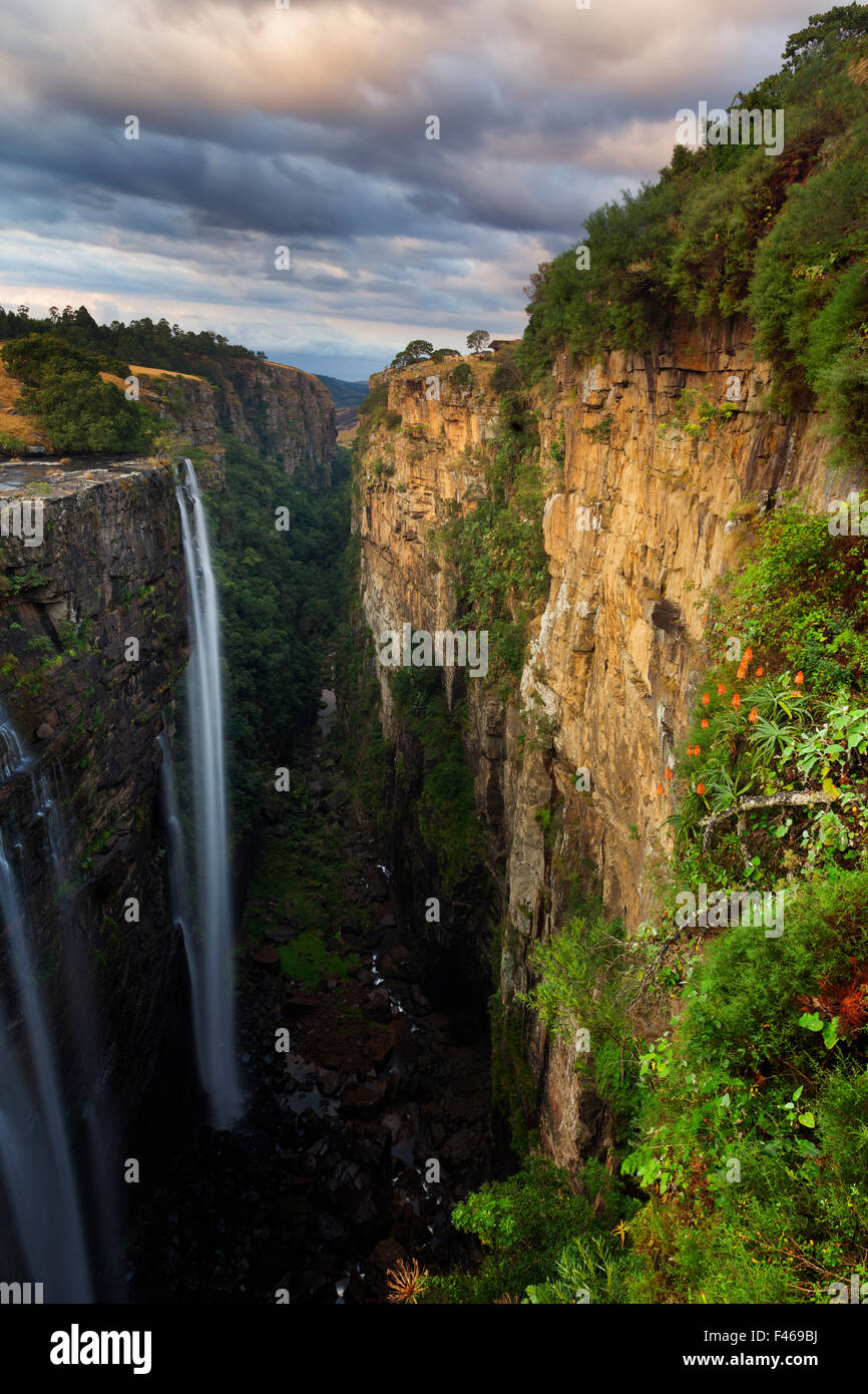 Waterfall over deep, narrow gorge. Magwa Falls, Pondoland, Eastern Cape ...