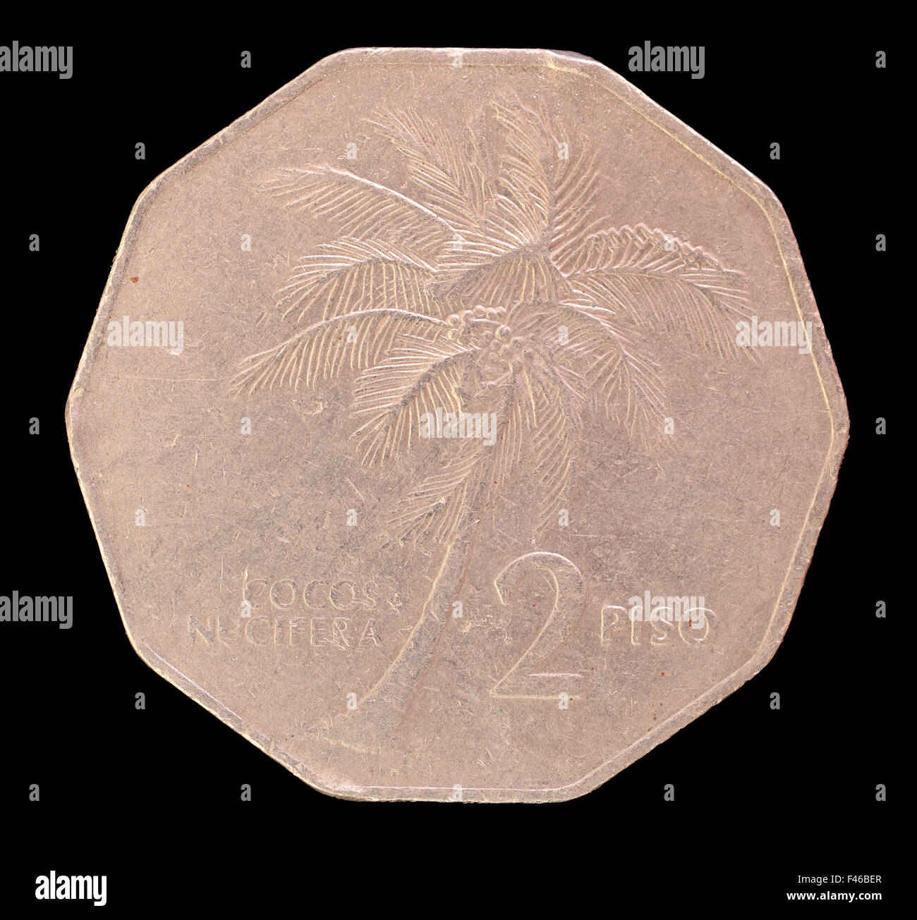 The tail face of a 2 piso coin, issued by the Republic of the ...