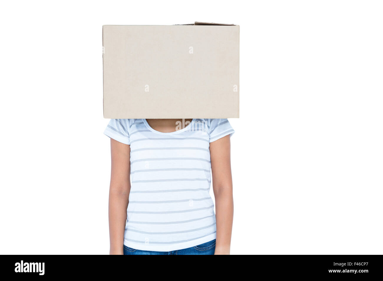 Woman with box over head Stock Photo - Alamy