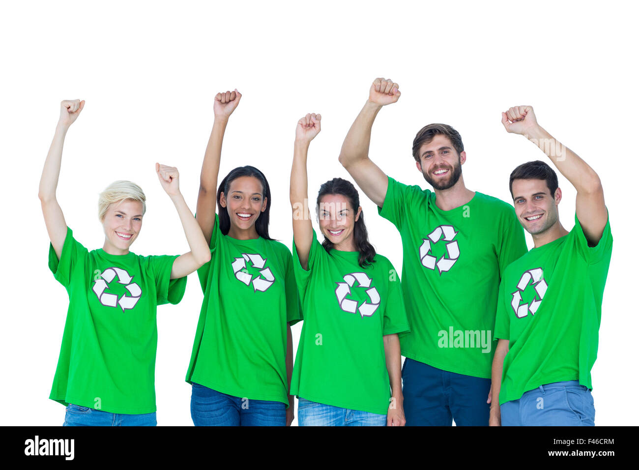 Friends wearing recycling tshirts Stock Photo - Alamy