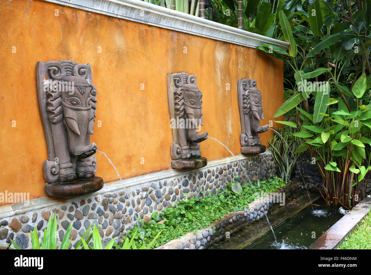 Beautiful Elephant Fountain admitting water from the trunk Stock Photo ...