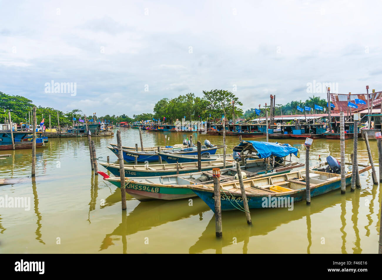 Boats park at Pantai Leka Jetty, Johore Stock Photo - Alamy