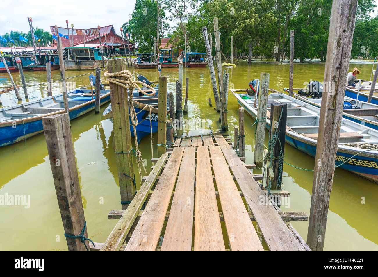 Boats park at Pantai Leka Jetty, Johore Stock Photo - Alamy