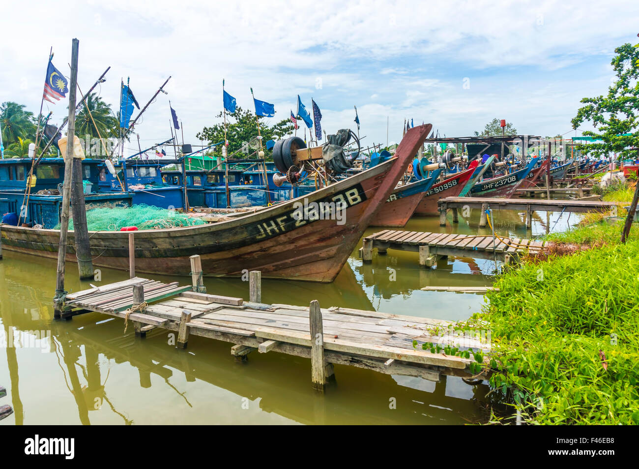 Boats park at Pantai Leka Jetty, Johore Stock Photo - Alamy