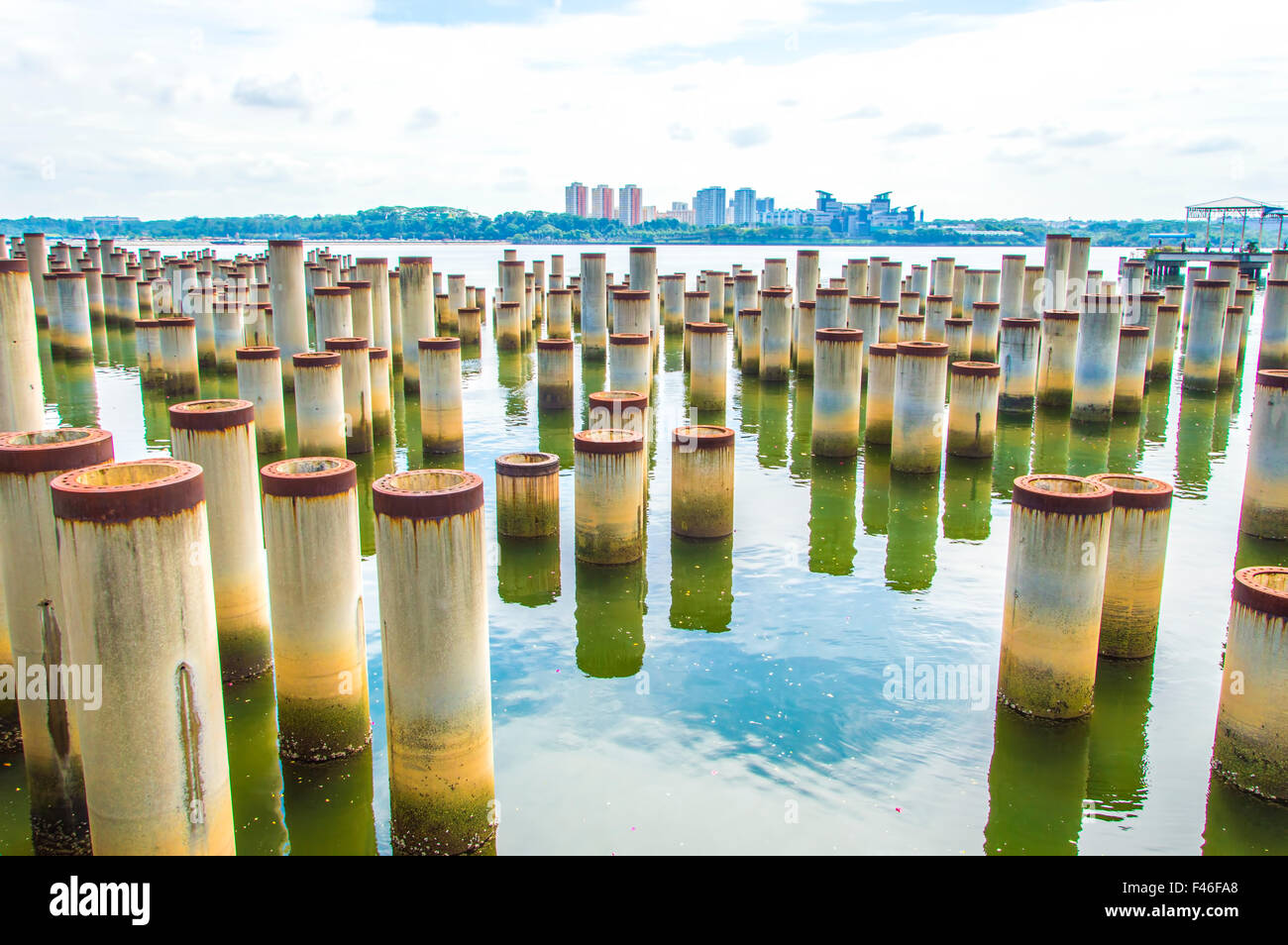 Stack piles for building foundation Stock Photo - Alamy
