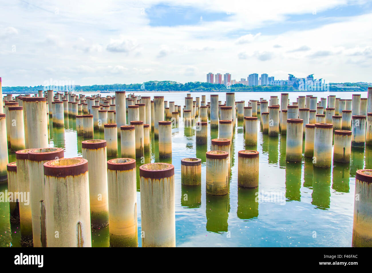 Stack piles for building foundation Stock Photo - Alamy