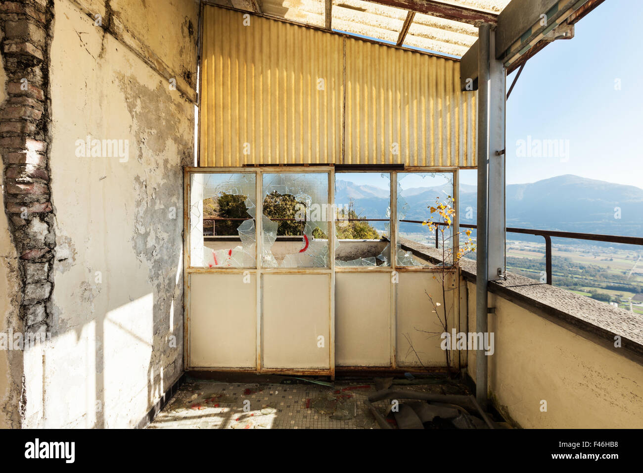 old destroyed building, grunge balcony Stock Photo - Alamy