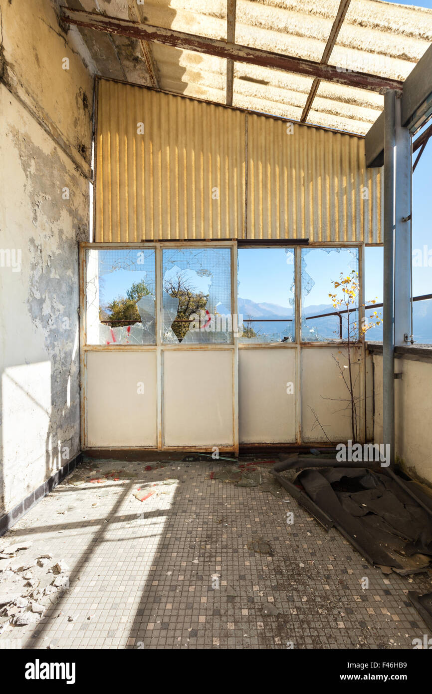 old destroyed building, grunge balcony Stock Photo - Alamy