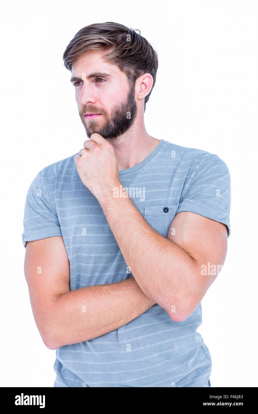 Handsome man thinking with finger on chin Stock Photo - Alamy