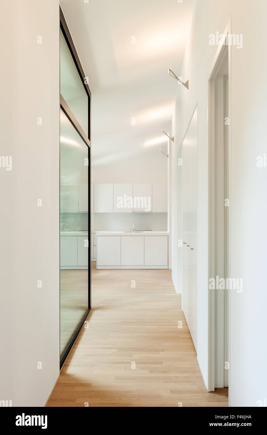 interior new house, view kitchen from corridor Stock Photo - Alamy