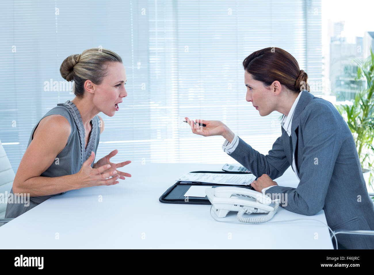 Businesswoman yelling at colleague Stock Photo - Alamy