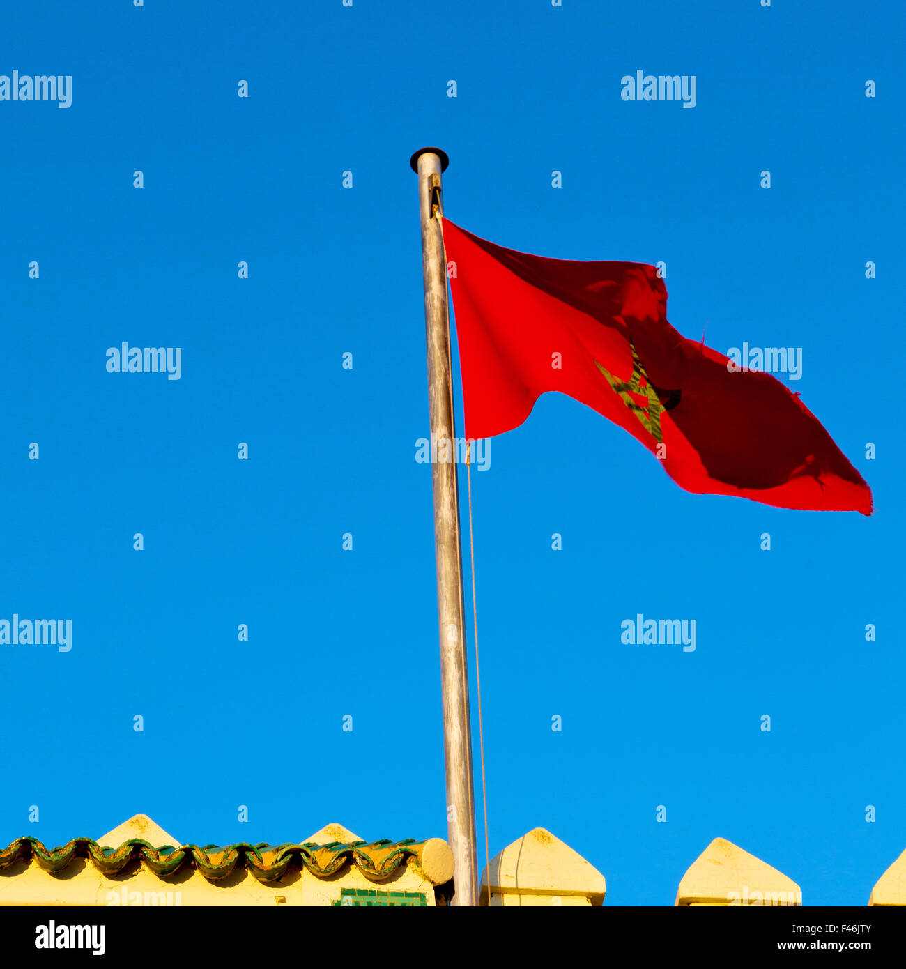 waving flag in the blue sky tunisia colour and wave battlements Stock ...