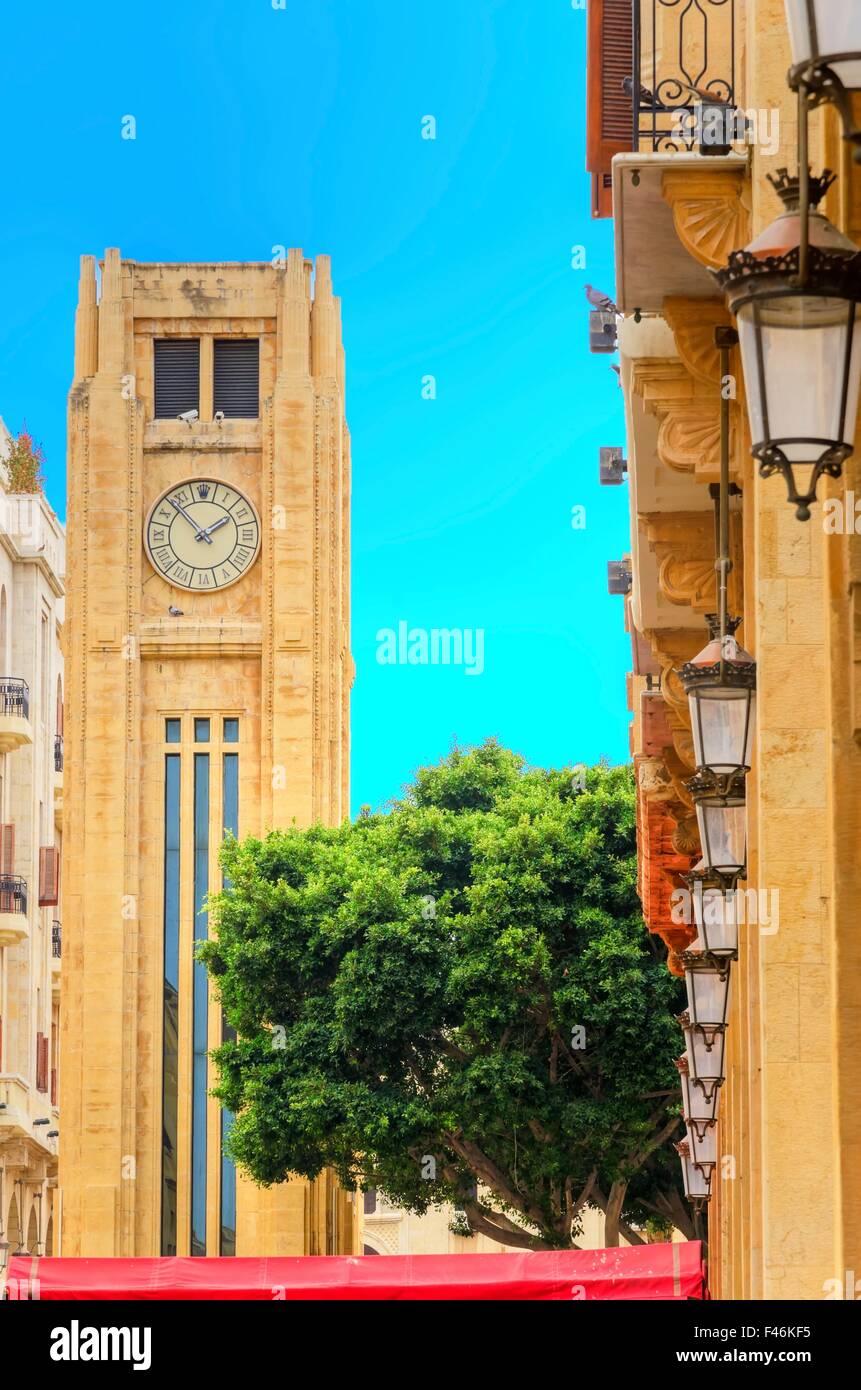 A view of the clock tower in Nejme Square in Beirut, Lebanon and some ...
