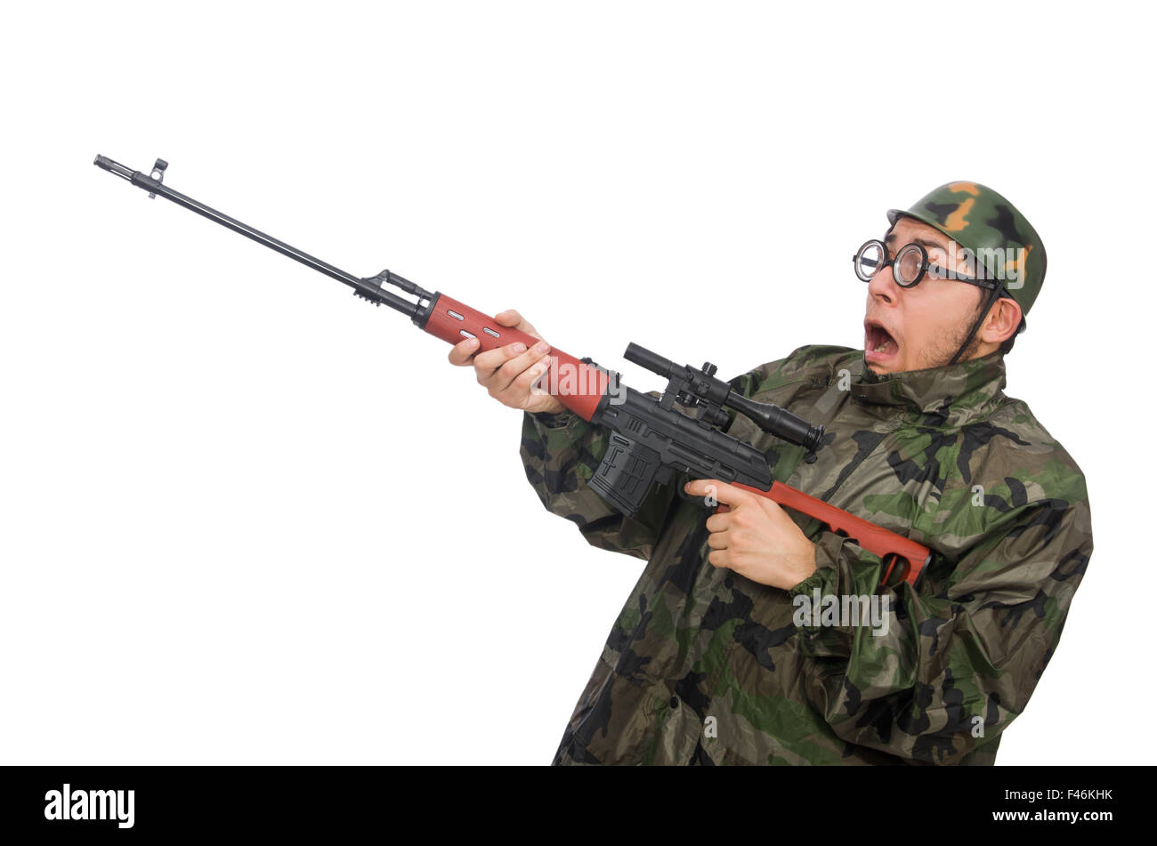 Military man with a gun isolated on white Stock Photo - Alamy