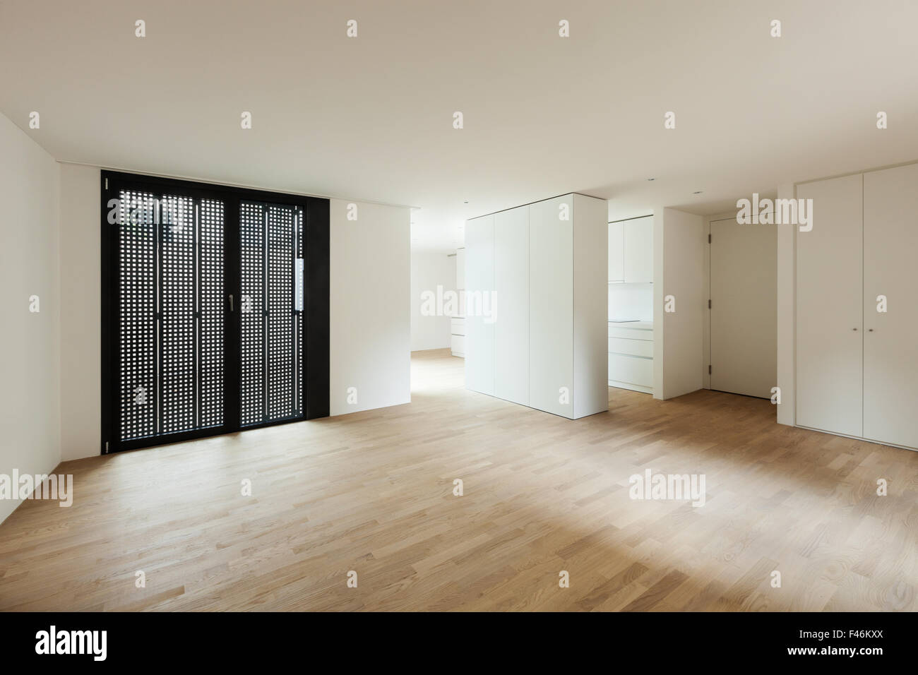 interior new house, view wide room with kitchen Stock Photo - Alamy