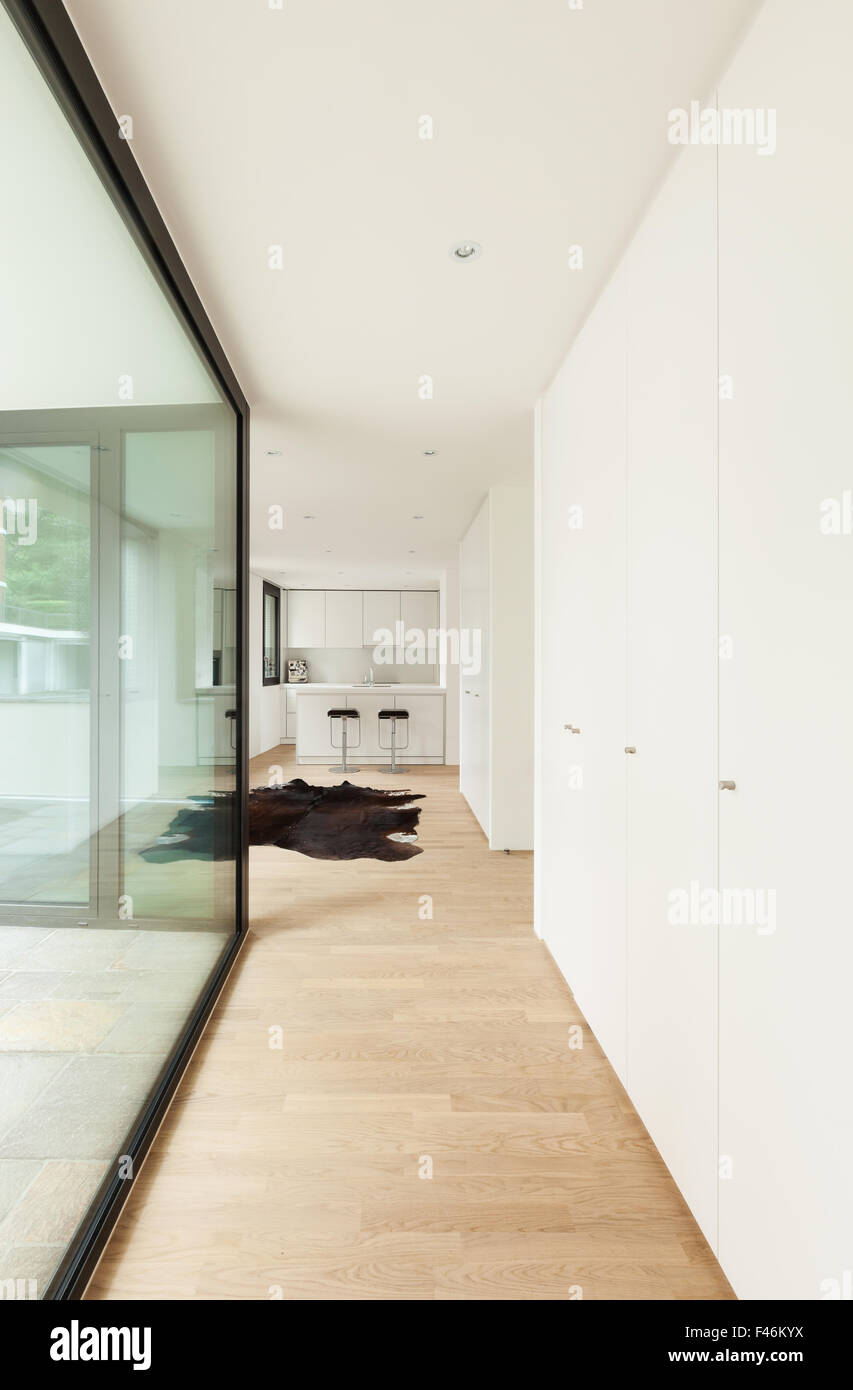 interior new house, view kitchen from corridor Stock Photo - Alamy