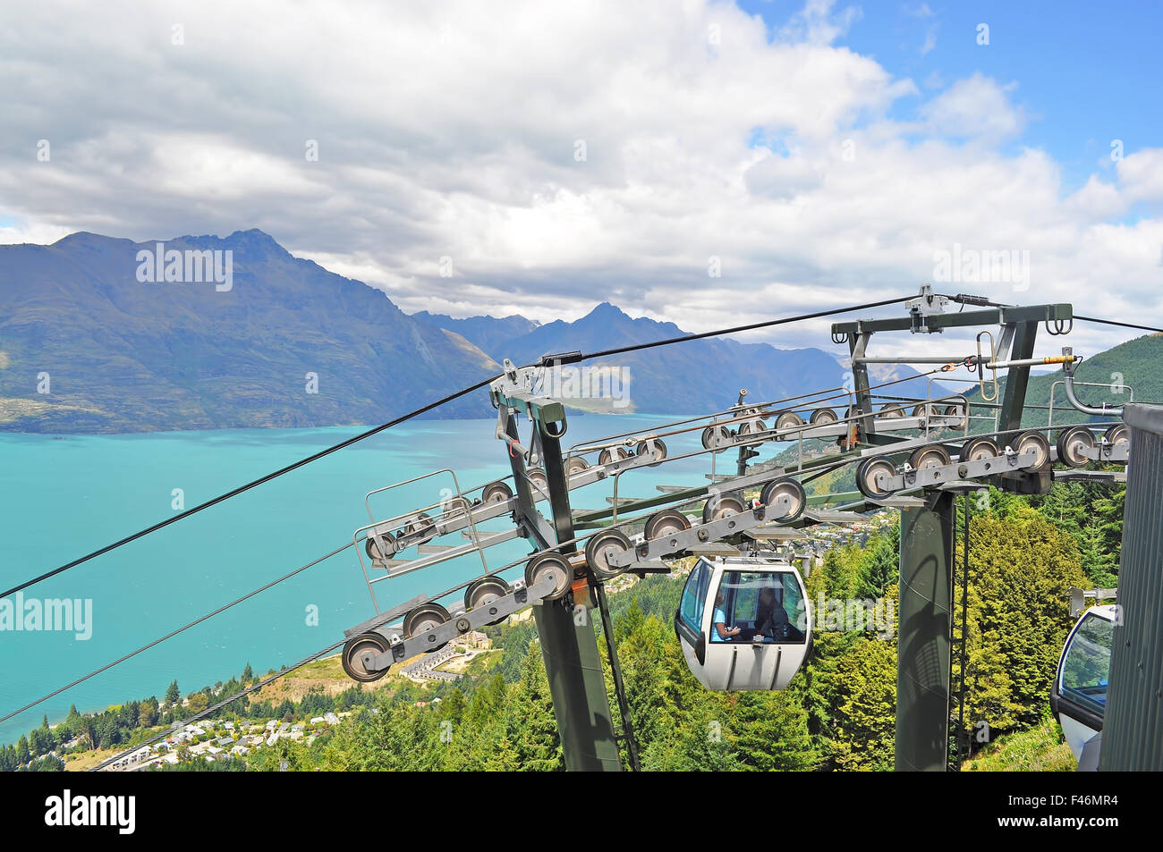 Cable cars which cross on a background of blue sky Stock Photo - Alamy