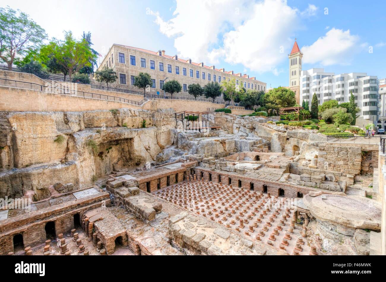 A view of the archaeological ruins of the ancient roman baths ...