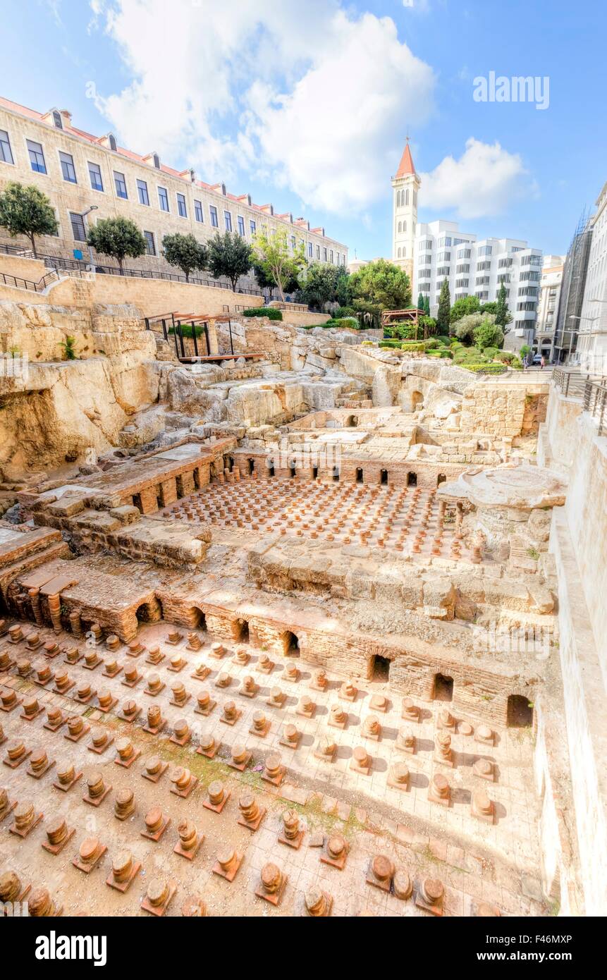 A view of the archaeological ruins of the ancient roman baths ...