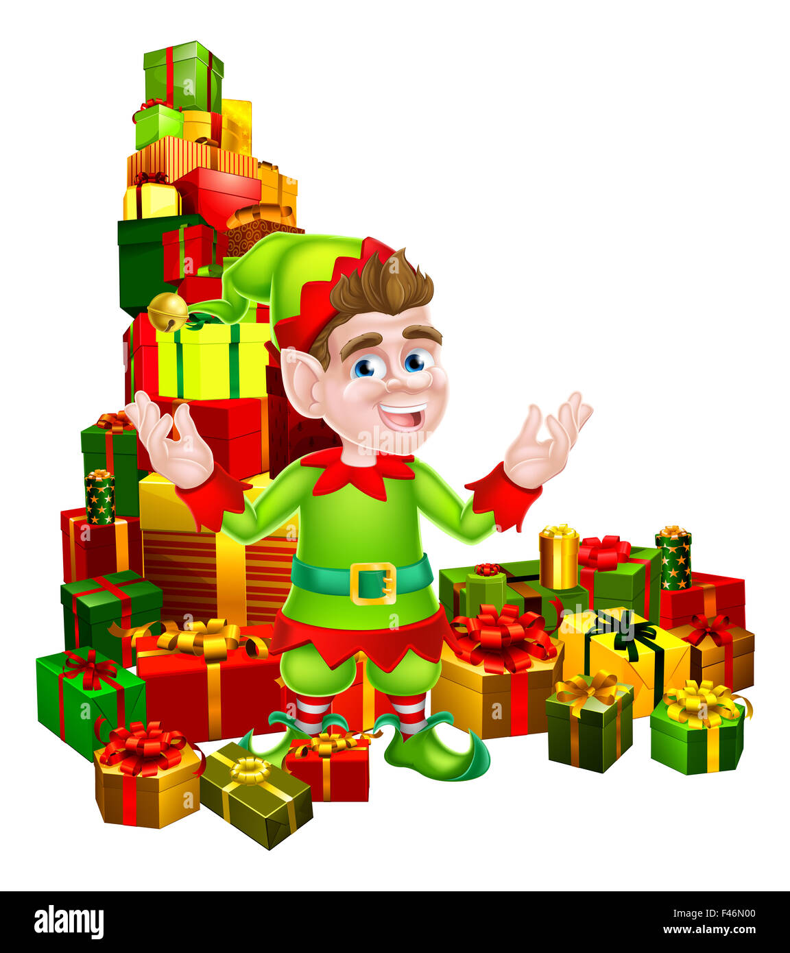 An illustration of a cute happy cartoon Christmas Elf or one of Santa s ...