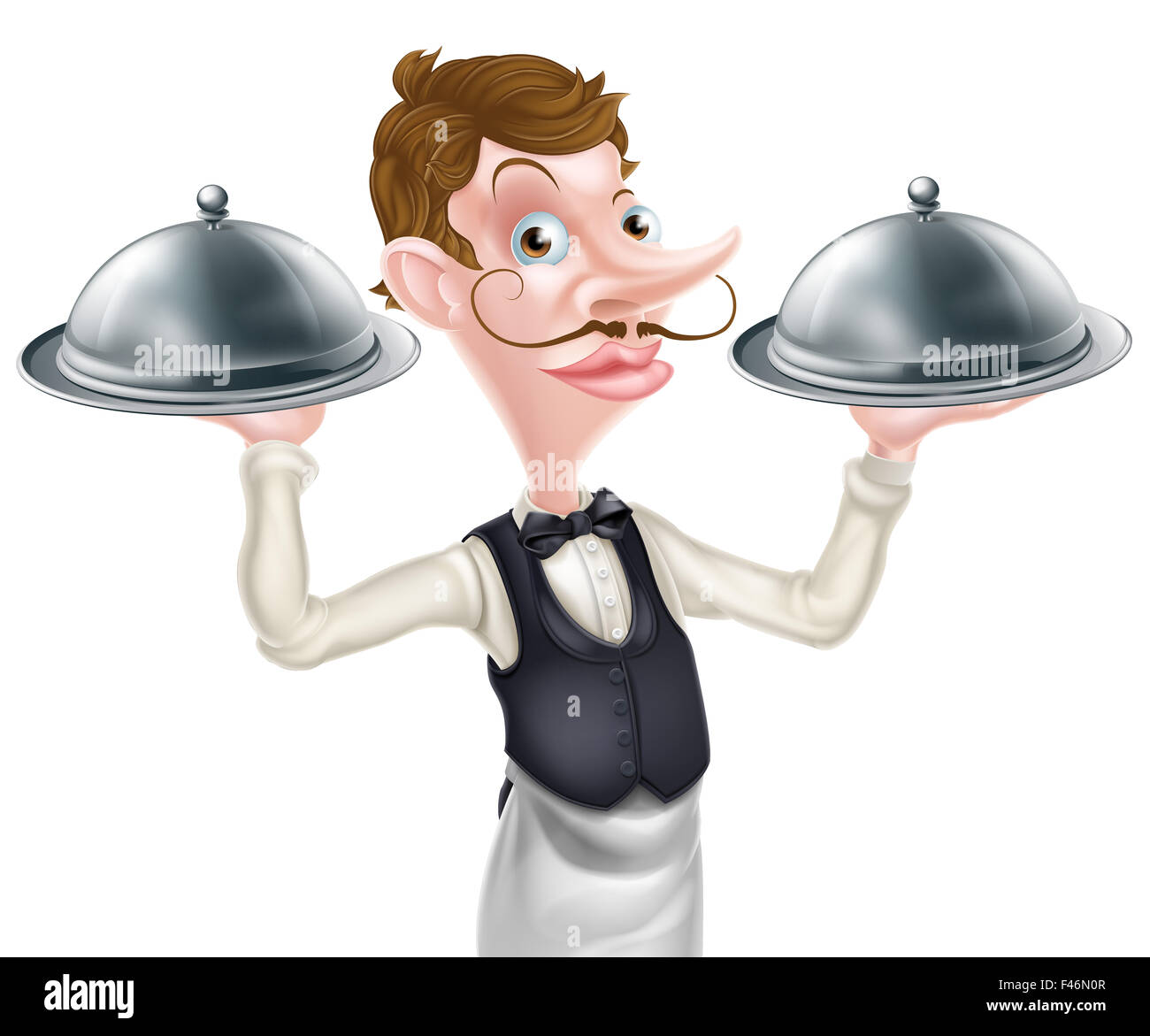 Cartoon Waiter Holding Silver Tray High Resolution Stock Photography ...