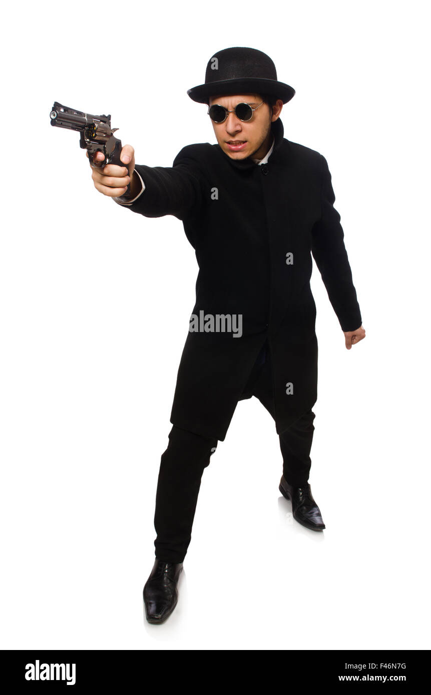 Young man with gun isolated on white Stock Photo - Alamy