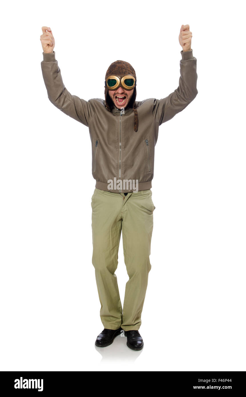 Funny pilot isolated on the white Stock Photo - Alamy