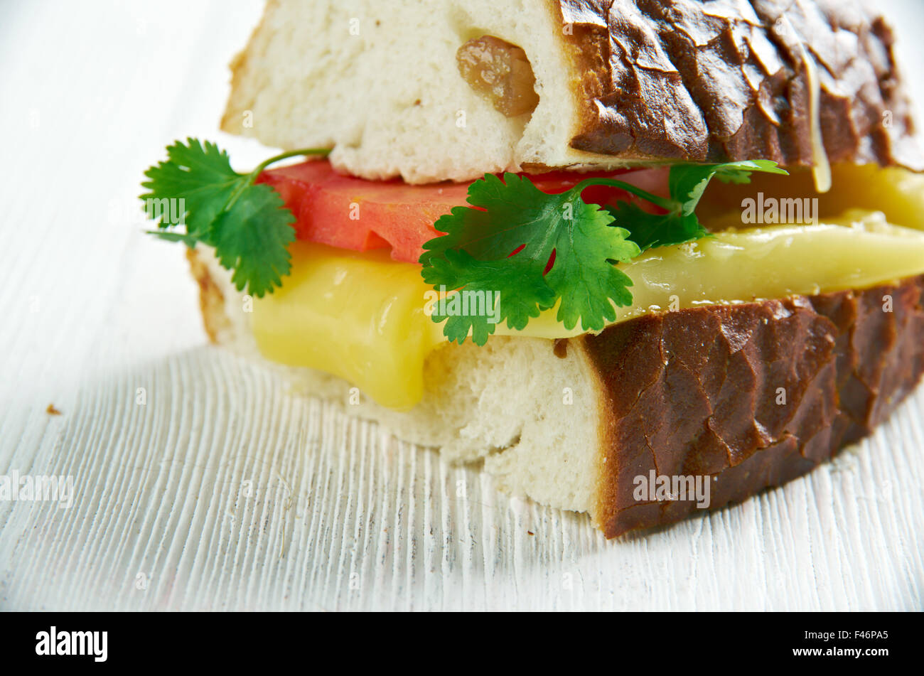 Cheese and tomato traditional sandwich. close up Stock Photo - Alamy