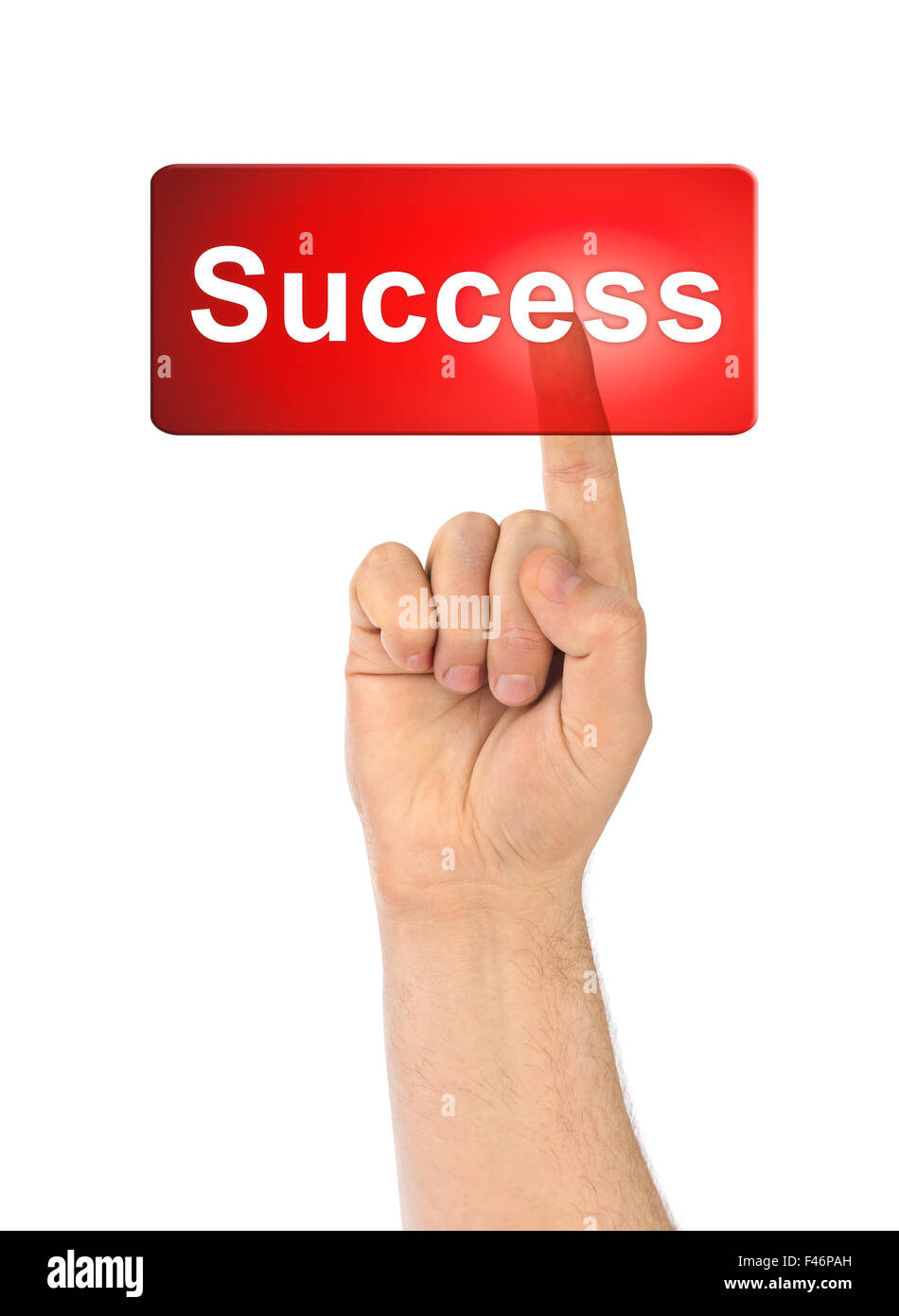 Hand and button Success Stock Photo - Alamy