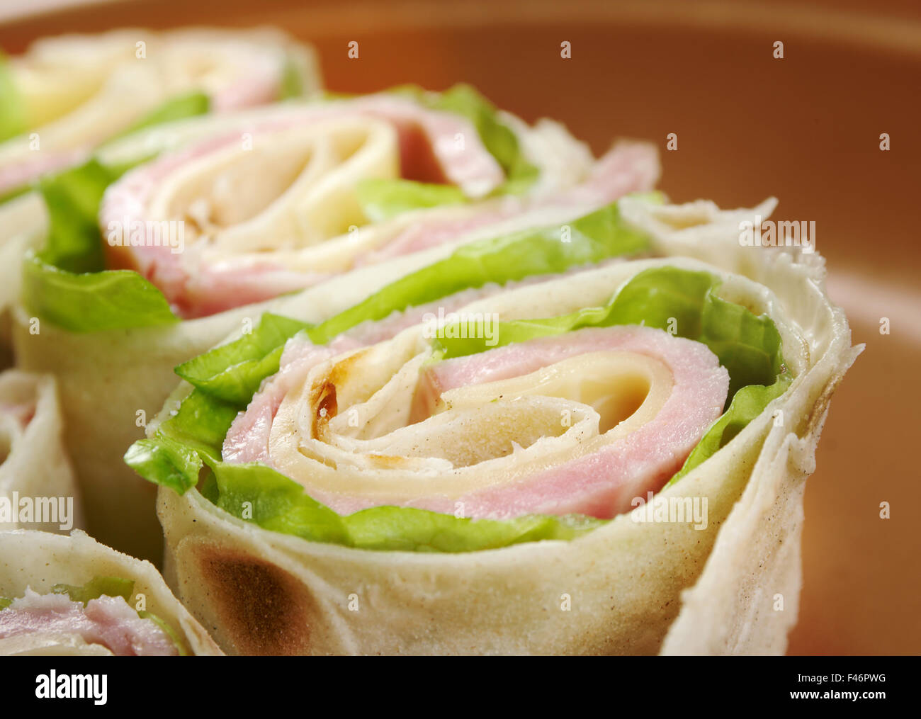 healthy club sandwich pita bread roll with cheese,ham,parsley Stock ...