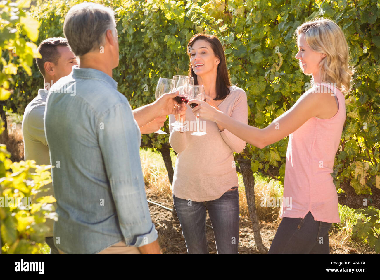 Happy friends toasting with red wine Stock Photo - Alamy