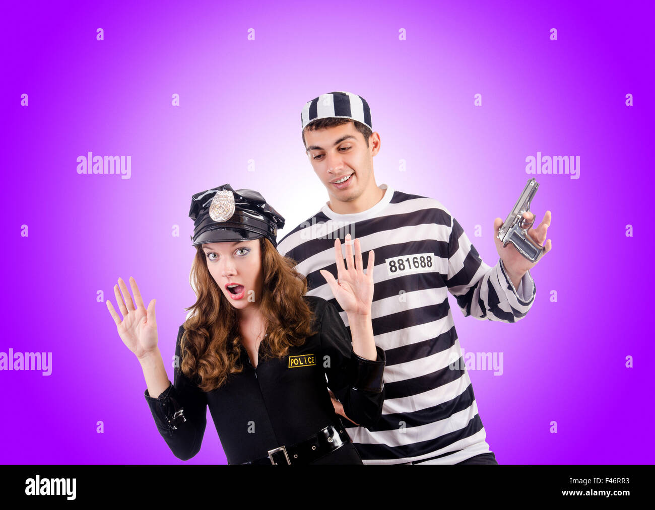 Police and prison inmate on white Stock Photo - Alamy