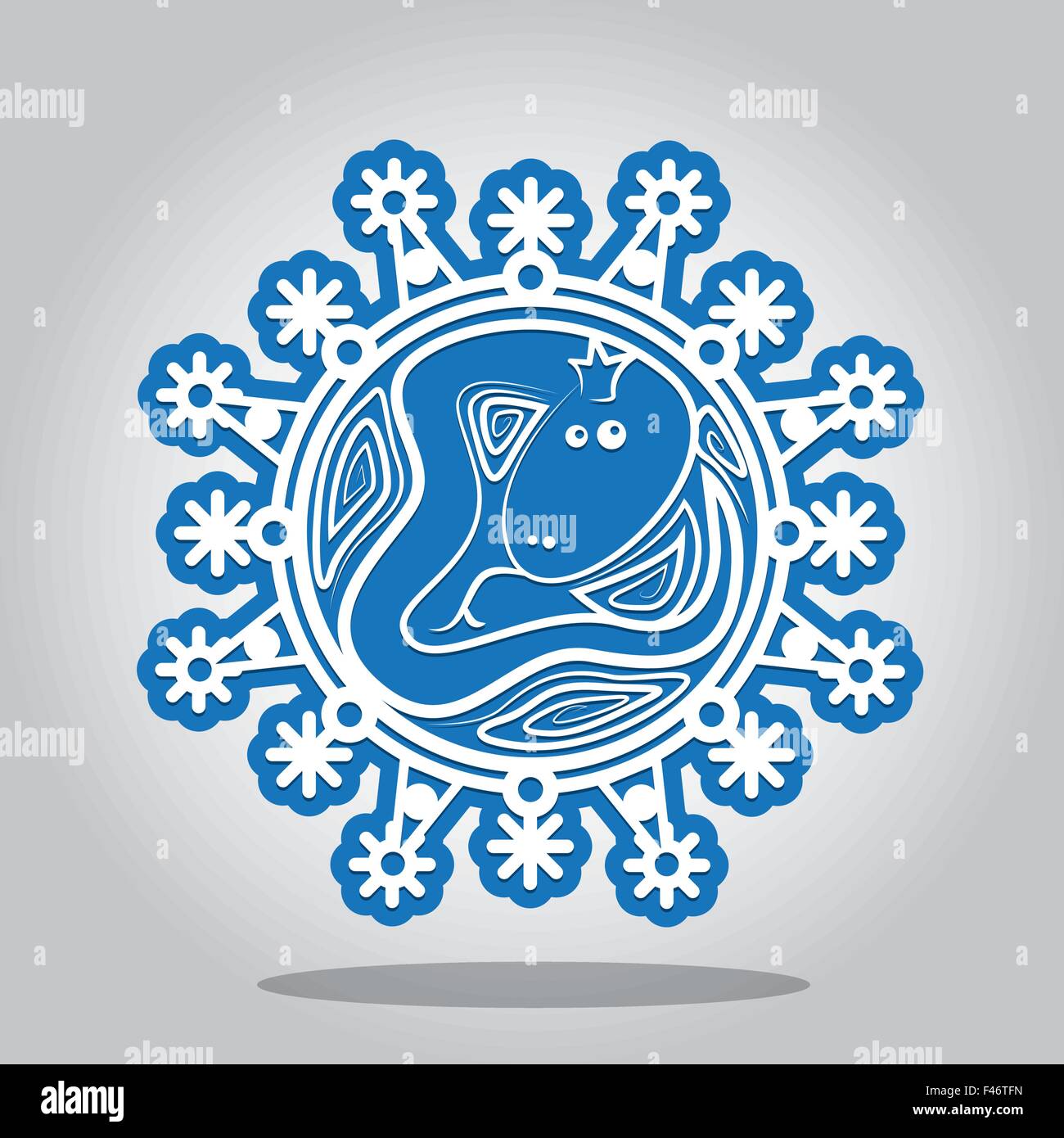 Snowflake with a contour of the Snake on the Chinese zodiac signs. A ...